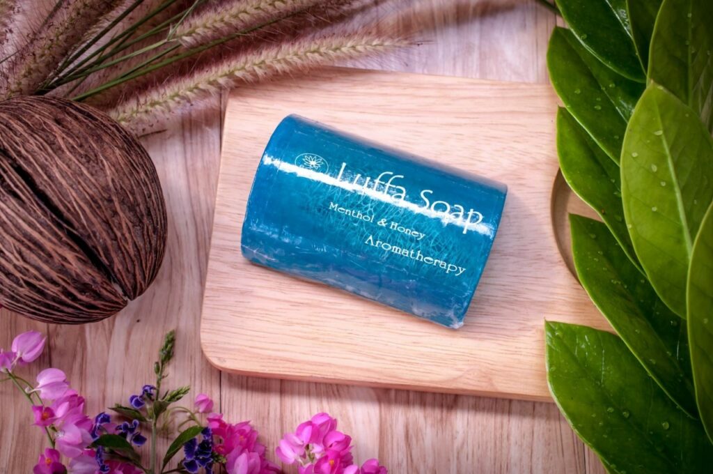Menthol and Honey Luffa Body Soap Bar, Herbal Soap - Saibua